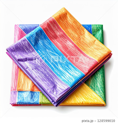 Colorful Rainbow Striped Fabric Folded on White...のイラスト素材 [128599010 ...