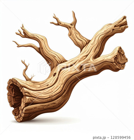 Detailed Weathered Brown Tree Trunk on Whiteのイラスト素材 [128599456] - PIXTA