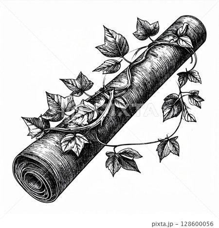 Black And White Rolled Scroll With Vines And...のイラスト素材 [128600056] - PIXTA