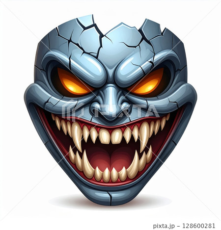 Cracked Blue Demon Face with Orange Eyesのイラスト素材 [128600281] - PIXTA