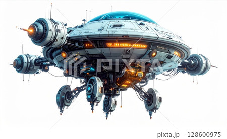 Futuristic White Spaceship with Orange Lightsのイラスト素材 [128600975] - PIXTA