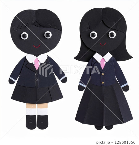 Two Paper Dolls in School Uniforms on White...のイラスト素材 [128601350] - PIXTA