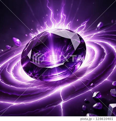 Purple gem surrounded by a radiant aura with...のイラスト素材 [128610401] - PIXTA