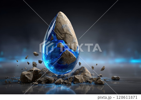 Shattered Rock with Glowing Glass Effect in a...のイラスト素材 [128611871] - PIXTA