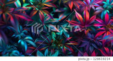 Psychedelic Cannabis Background, Funky...のイラスト素材 [128619214] - PIXTA
