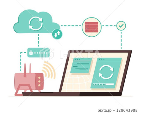 Laptop Computer Syncing Data with Cloud...のイラスト素材 [128643988] - PIXTA