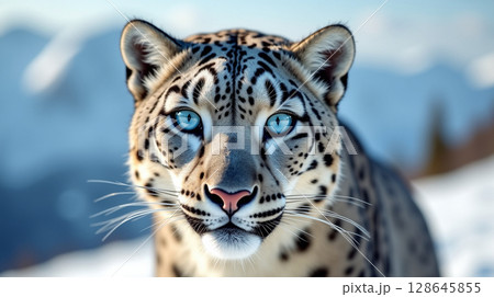 Striking Snow Leopard Gaze with Hypnotic Blue...のイラスト素材 [128645855] - PIXTA