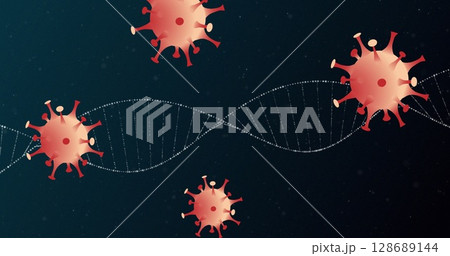 Image of covid 19 cells moving and dna strand...のイラスト素材 [128689144] - PIXTA