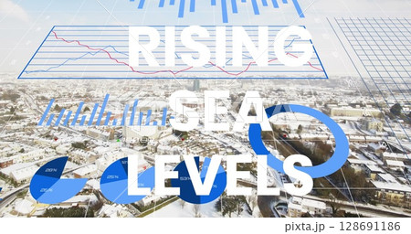 Image of rising sea levels over financial graph...のイラスト素材 [128691186 ...