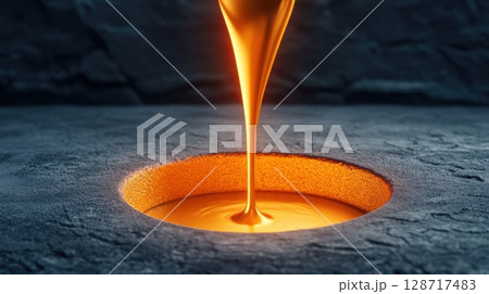 Close-up of fiery molten metal stream during...のイラスト素材 [128717483] - PIXTA
