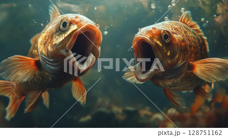 Two fish with their mouths wide open are...のイラスト素材 [128751162] - PIXTA