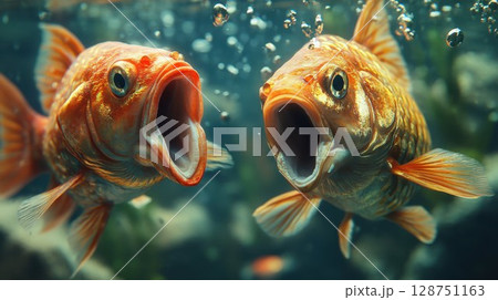 Two fish with their mouths wide open are...のイラスト素材 [128751163] - PIXTA