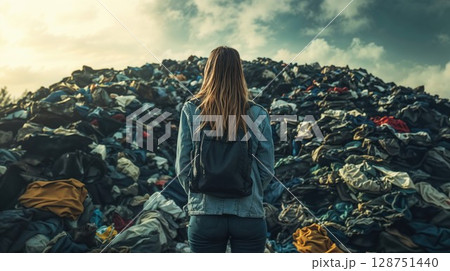 Young woman facing massive pile of discarded...のイラスト素材 [128751440] - PIXTA
