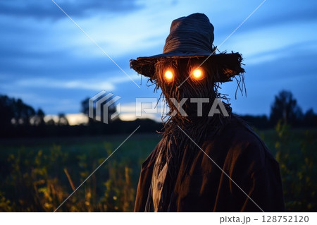 Menacing scarecrow with glowing eyes standing...のイラスト素材 [128752120] - PIXTA