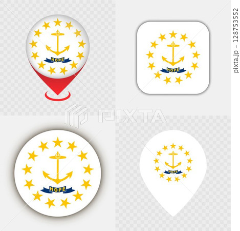 Set of Rhode Island State Flag Icons and Map Pins.のイラスト素材 [128753552 ...
