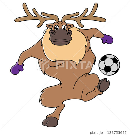cartoon moose playing soccer and smiling of...のイラスト素材 [128753655] - PIXTA