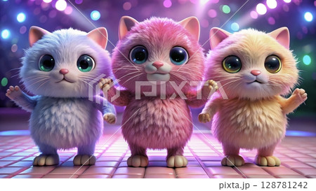Colorful cartoon cats dancing joyfully on a...のイラスト素材 [128781242] - PIXTA