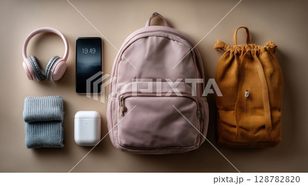 School Supplies Flat Lay on Neutral Backgroundのイラスト素材 [128782820] - PIXTA