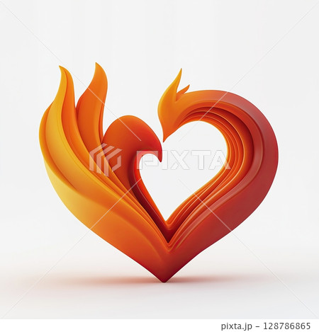 Heart-Shaped Phoenix Logo, Iconic Bird with...のイラスト素材 [128786865] - PIXTA