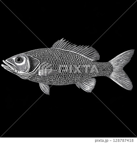 Black and white fish drawing, Line art of side...のイラスト素材 [128787418 ...