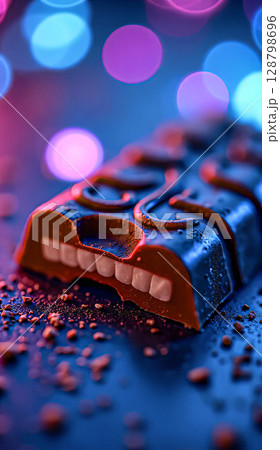 Chocolate bar in neon light. A slice of...のイラスト素材 [128798696] - PIXTA