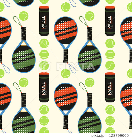 Padel sport equipment vector seamless pattern....のイラスト素材 [128799000 ...