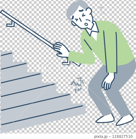 Senior man unable to climb stairs due to knee pain - Stock Illustration ...