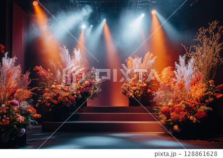 A stage with a large number of flowers and plantsのイラスト素材 [128861628 ...