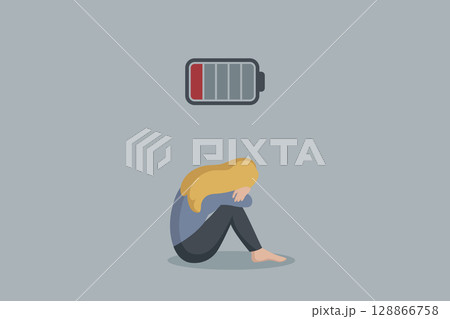 depressed girl with empty battery burnout...のイラスト素材 [128866758] - PIXTA