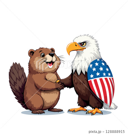 Vsai patriotic bald eagle and groundhog shaking...のイラスト素材 [128888915 ...