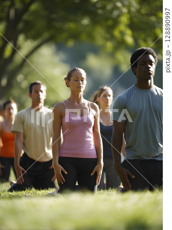 Diverse group doing yoga in community parkのイラスト素材 [128890997] - PIXTA
