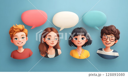 Group chat UI with user avatarsのイラスト素材 [128891080] - PIXTA