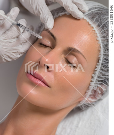 Patient lying on treatment bed before botox...のイラスト素材 [128891646] - PIXTA
