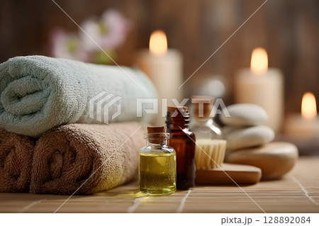 Luxury spa room with oils and body toolsのイラスト素材 [128892084] - PIXTA