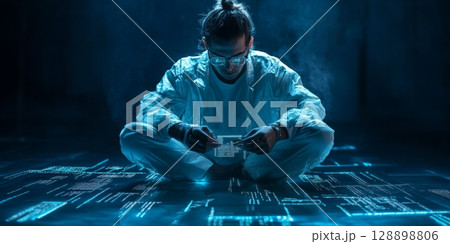 Computer engineer working with futuristic...のイラスト素材 [128898806] - PIXTA