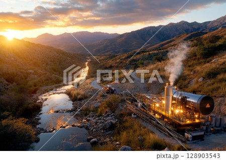 Geothermal power plant generating clean energy...のイラスト素材 [128903543 ...
