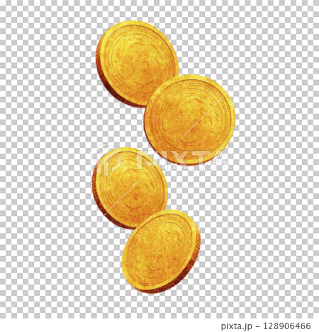 Four shiny gold coins are stacked in dynamic...のイラスト素材 [128906466] - PIXTA