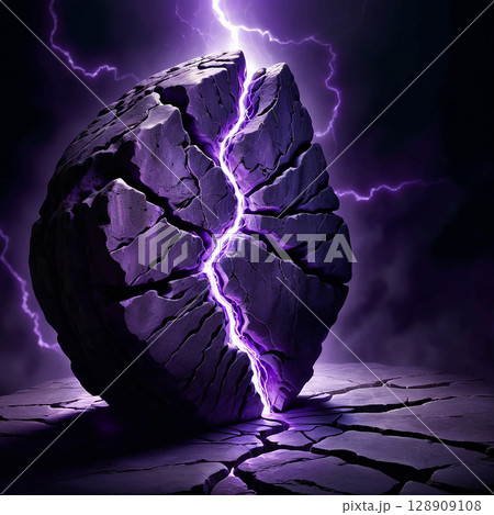 Vibrant purple rock splitting open with bright...のイラスト素材 [128909108 ...