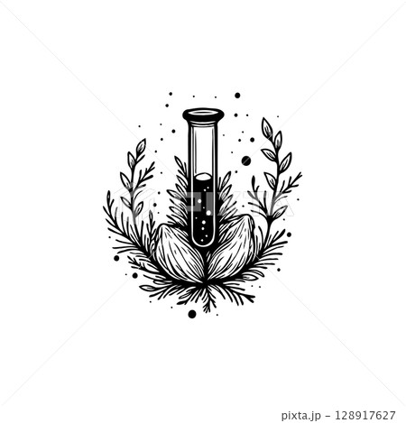 Botanical Alchemy: A Monochromatic Illustration...のイラスト素材 [128917627 ...
