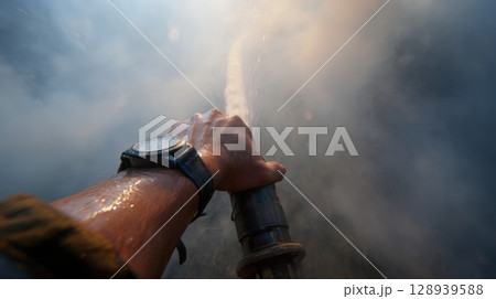 First-Person View of Firefighter Holding Hose...のイラスト素材 [128939588] - PIXTA