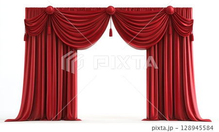 Elegant red velvet theater curtains parted and...のイラスト素材 [128945584 ...