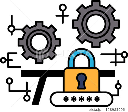 A drawing of a lock and a key with a series of...のイラスト素材 [128983906 ...