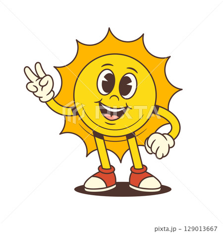 Happy Cartoon Sun Mascot Smiling and Showing...のイラスト素材 [129013667] - PIXTA