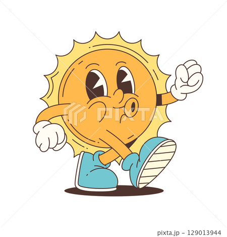 Funny Cartoon Sun Mascot Character Walking...のイラスト素材 [129013944] - PIXTA