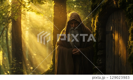 wise old man in forest sunlightのイラスト素材 [129023983] - PIXTA
