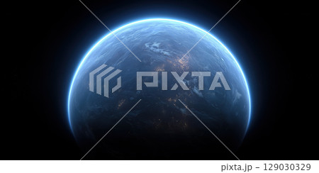 Blue hycean planet with glowing atmosphere...のイラスト素材 [129030329] - PIXTA