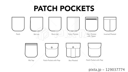 Set of Rounded Pockets - Top-stitched Patch,...のイラスト素材 [129037774] - PIXTA