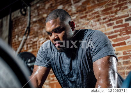 A man is sweating while lifting weightsのイラスト素材 [129063714] - PIXTA