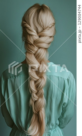 Thick sandy blonde braids, floating, soft mint.のイラスト素材 [129084744] - PIXTA