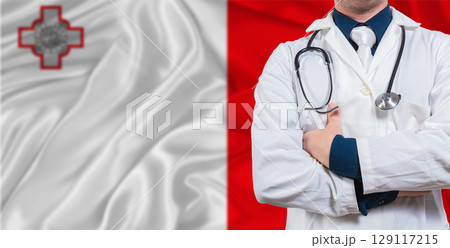 Male doctor with stethoscope on Malta flag....の写真素材 [129117215] - PIXTA